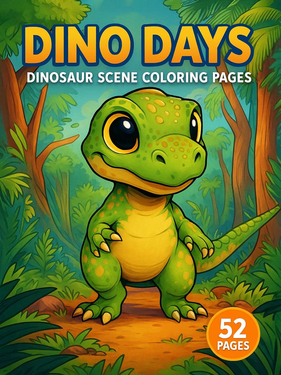 Dino Days – 52 Dinosaur Scene Coloring Pages - Coloring Page Store
