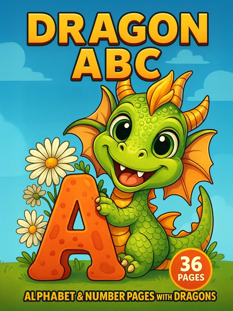 Dragon ABC – 36 Alphabet & Number Pages with Dragons - Coloring Page Store