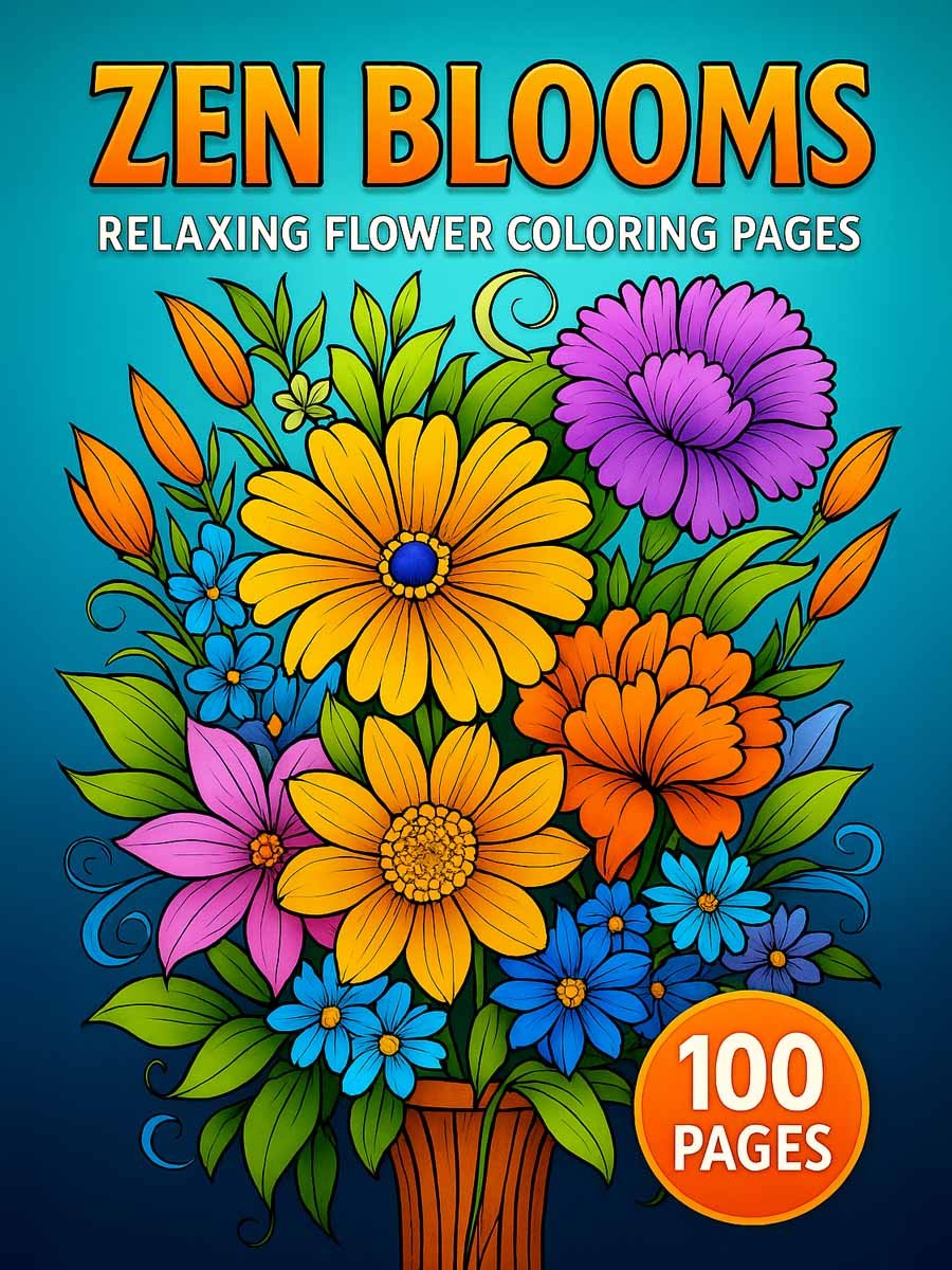 Zen Blooms – 100 Relaxing Flower Coloring Pages - Coloring Page Store